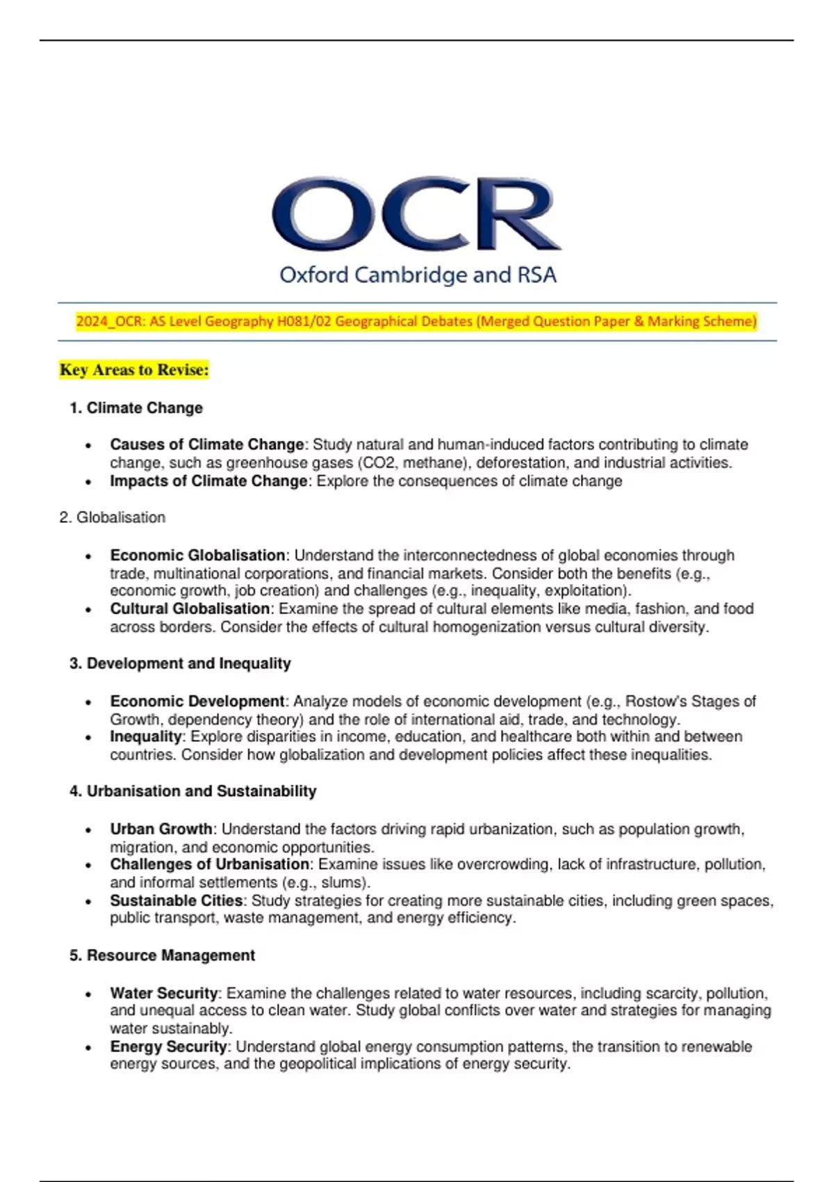 2024_OCR: AS Level Geography H081/02 Geographical Debates (Merged ...