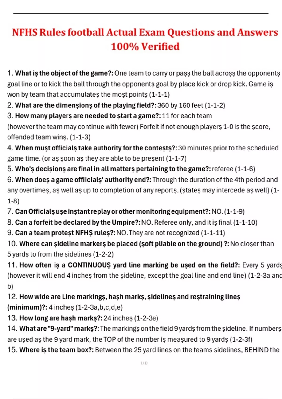 NFHS Rules football Actual Exam Questions and Answers 100% Verified ...