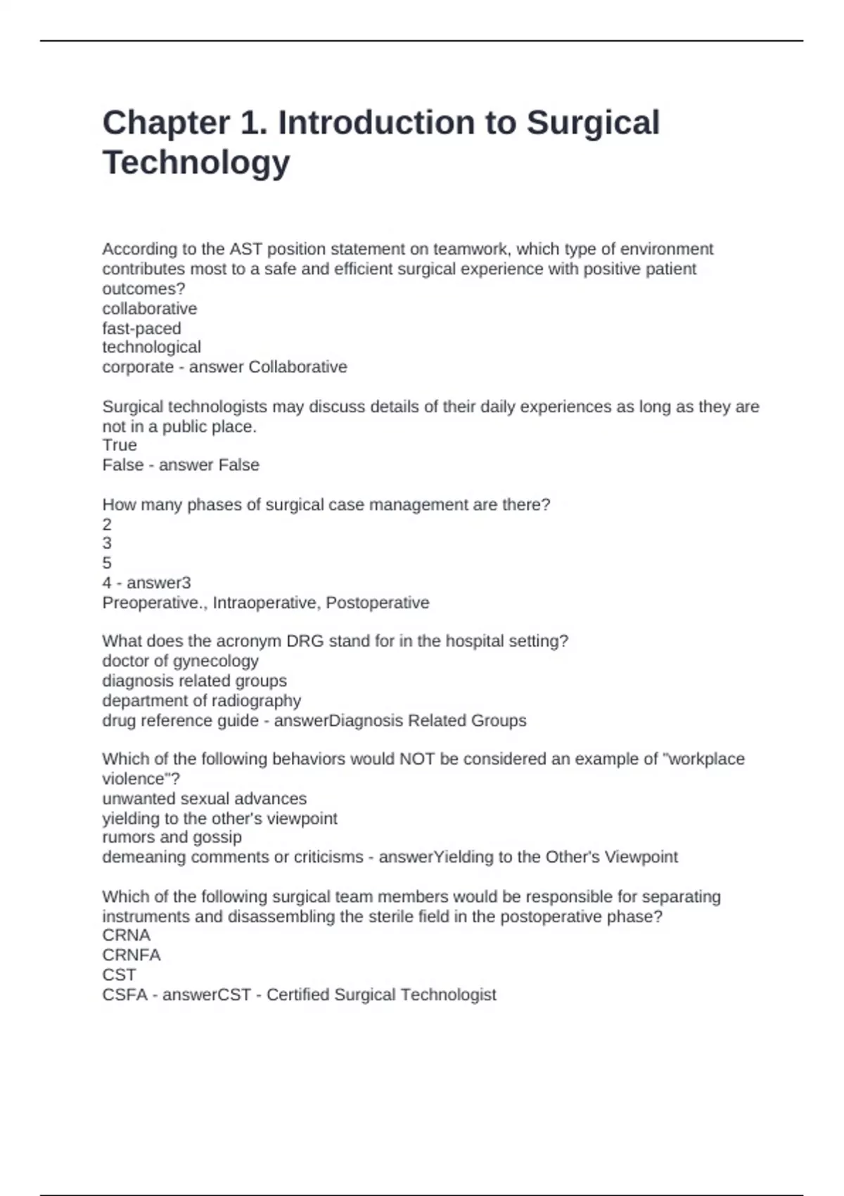 Chapter 1. Introduction to Surgical Technology Questions and Answers ...