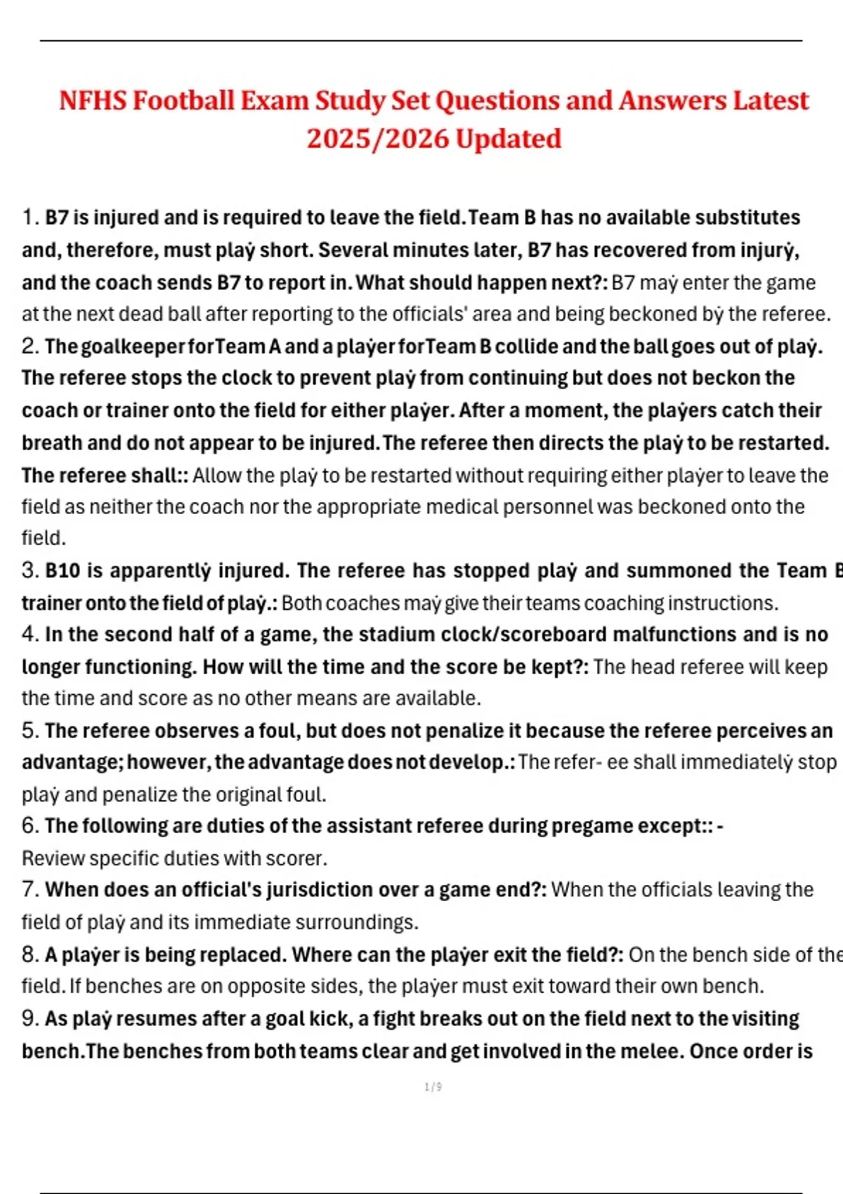 NFHS Football Exam Study Set Questions and Answers Latest 2025/2026 ...
