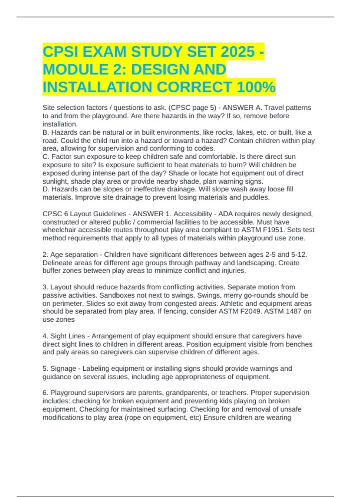 CPSI EXAM STUDY SET 2025 - MODULE 2: DESIGN AND INSTALLATION CORRECT ...
