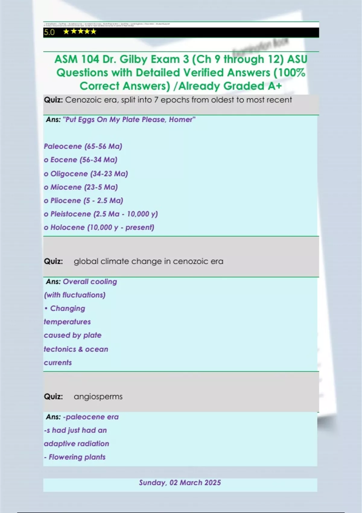ASM 104 Dr. Gilby Exam 3 (Ch 9 through 12) ASU Questions with Detailed Verified Answers (100% ...