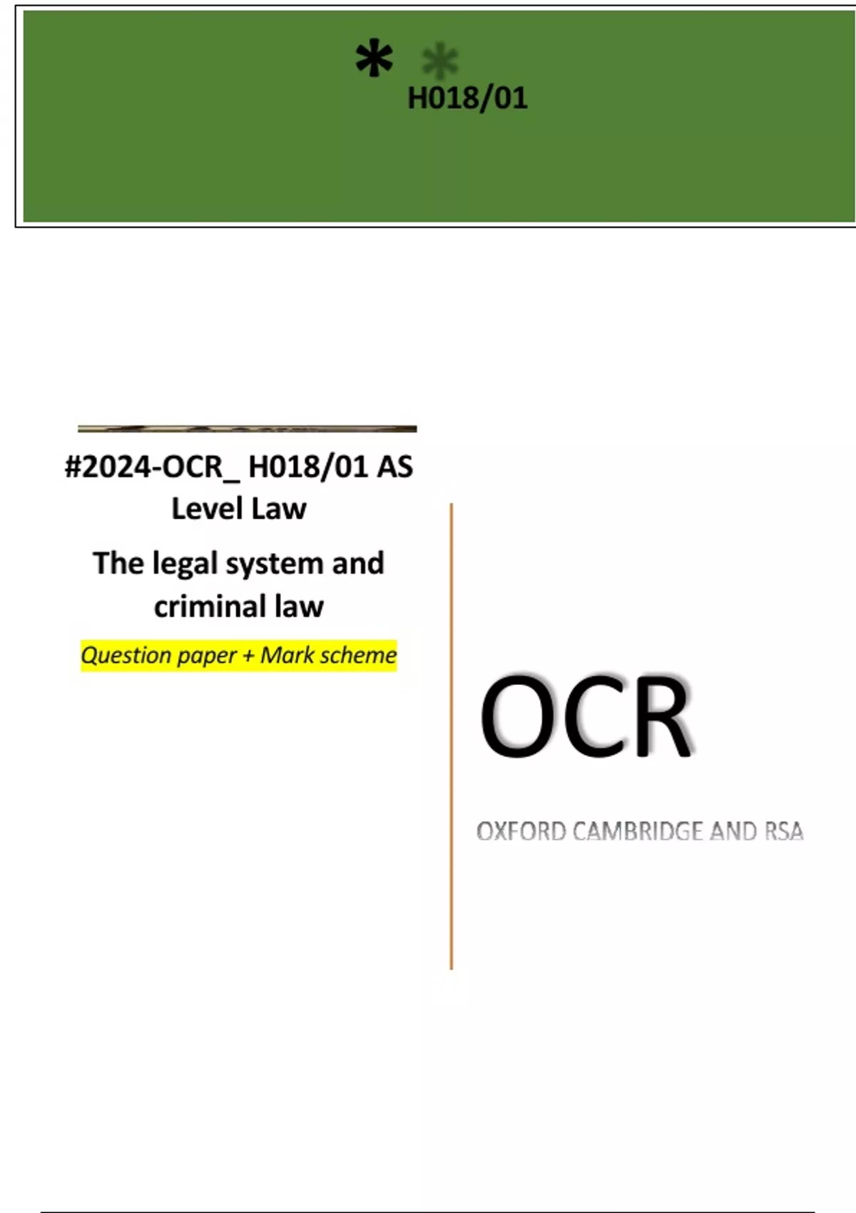 #2024-OCR_ H018/01 AS Level Law The legal system and criminal law ...