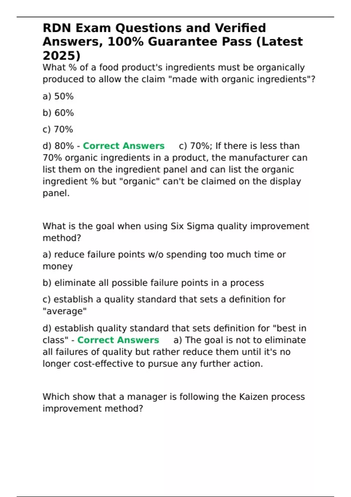 RDN Exam Questions & Verified Answers,100- Guarantee Pass (Latest 2025 ...