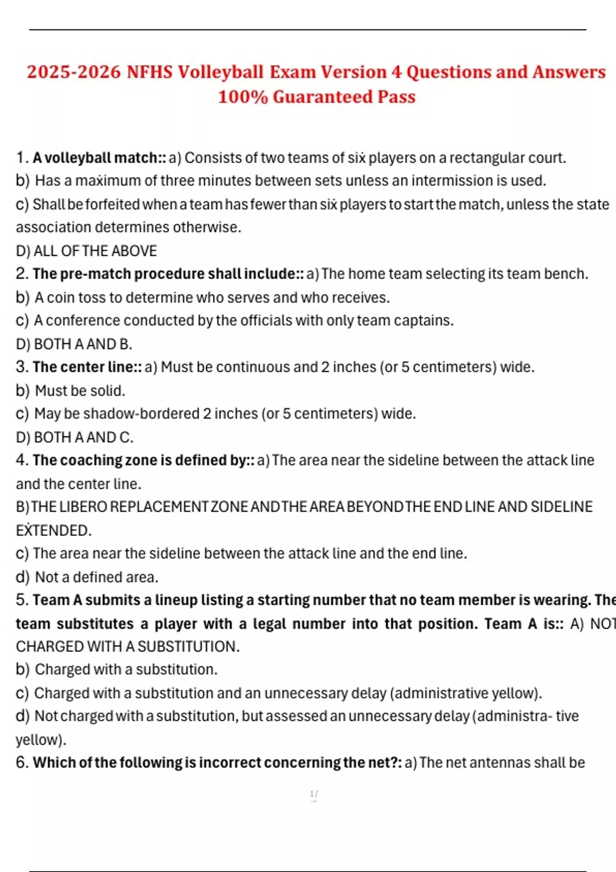 NFHS Volleyball Exam Version 4 Questions and Answers 100% Guaranteed ...