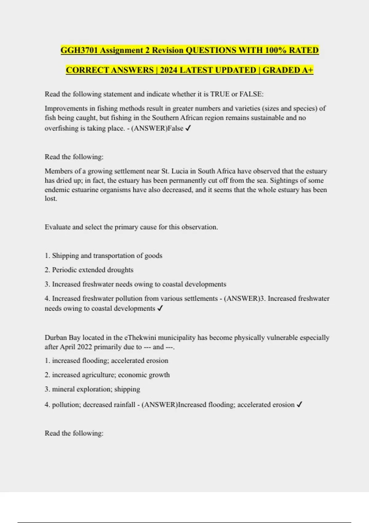 GGH3701 Assignment 2 Revision QUESTIONS WITH 100% RATED CORRECT ANSWERS ...
