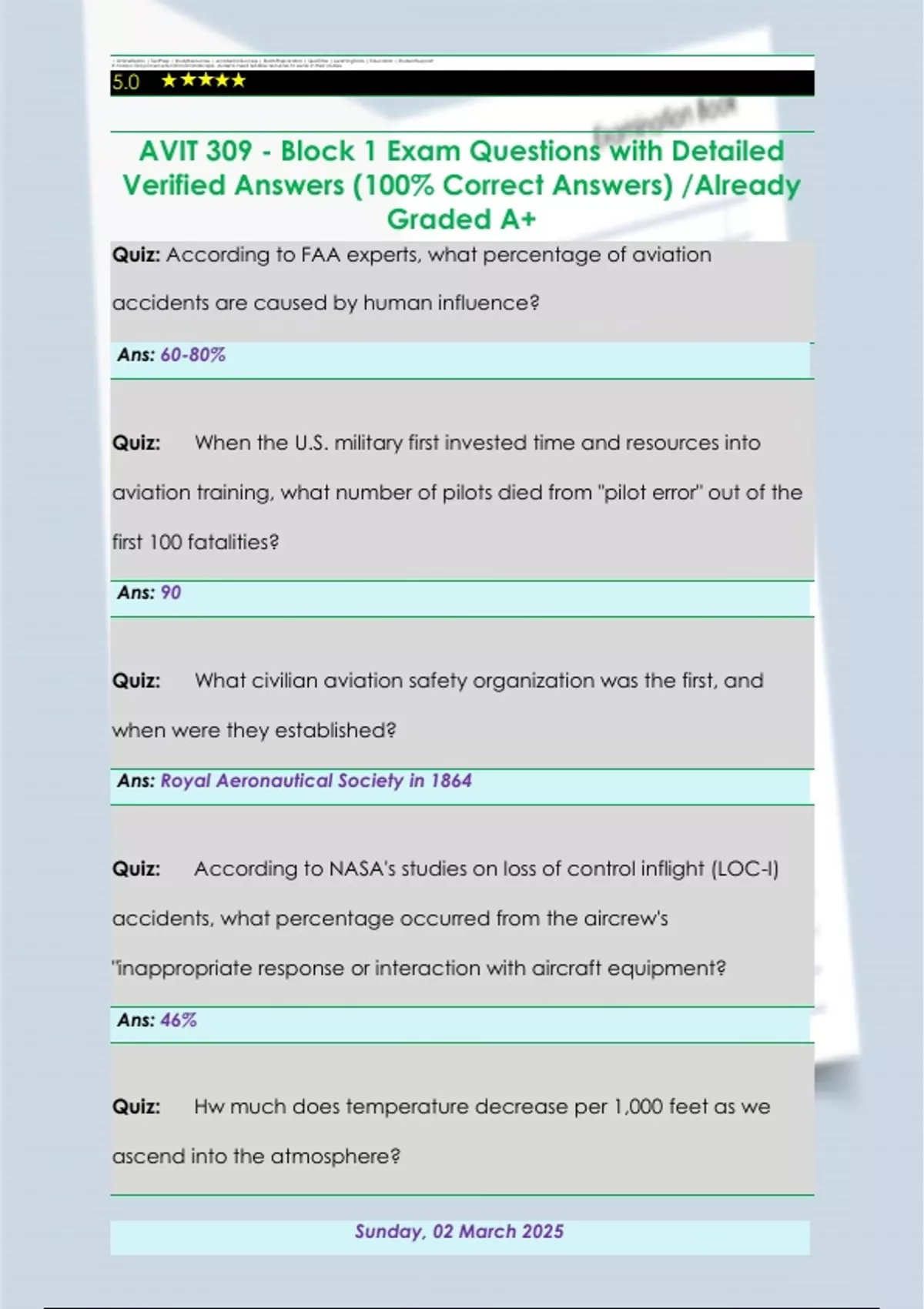 AVIT 309 - Block 1 Exam Questions with Detailed Verified Answers (100% Correct Answers) /Already ...