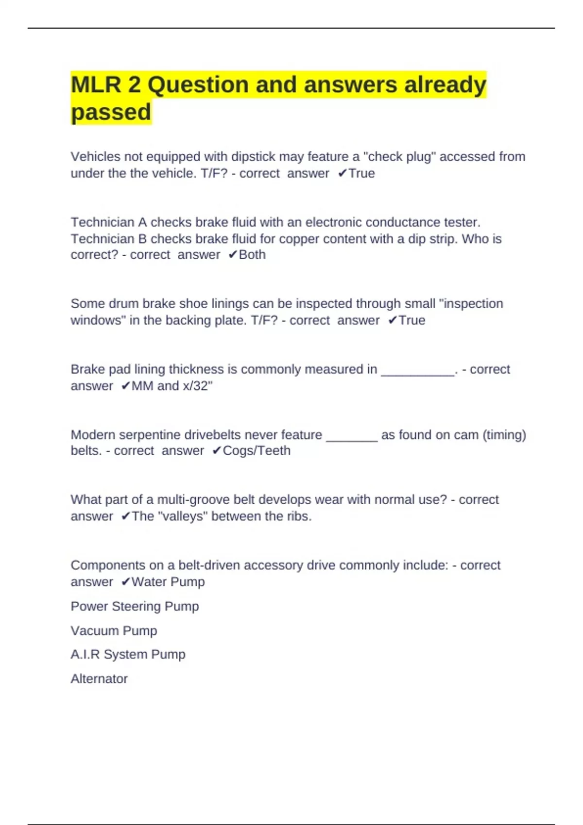 MLR 2 Question and answers already passed - MLR - Stuvia US