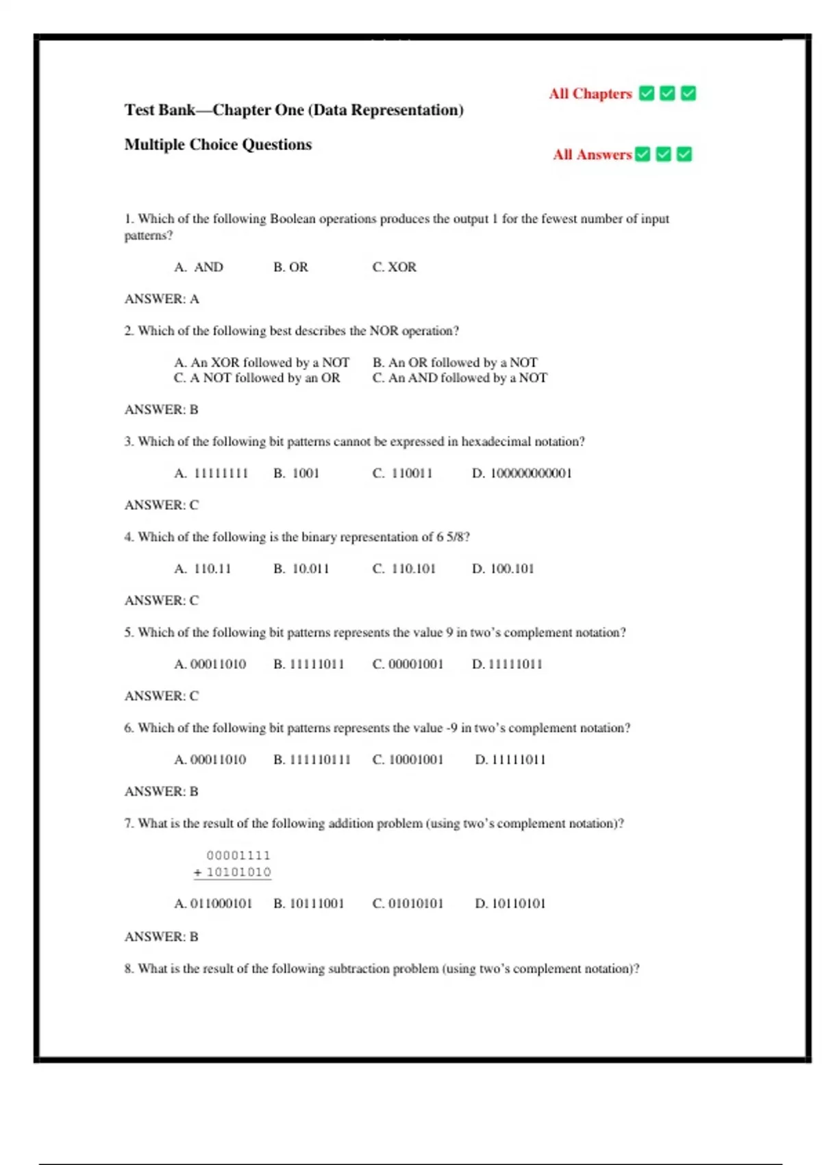 Test Bank - Computer Science: An Overview, 13th edition, Glenn ...