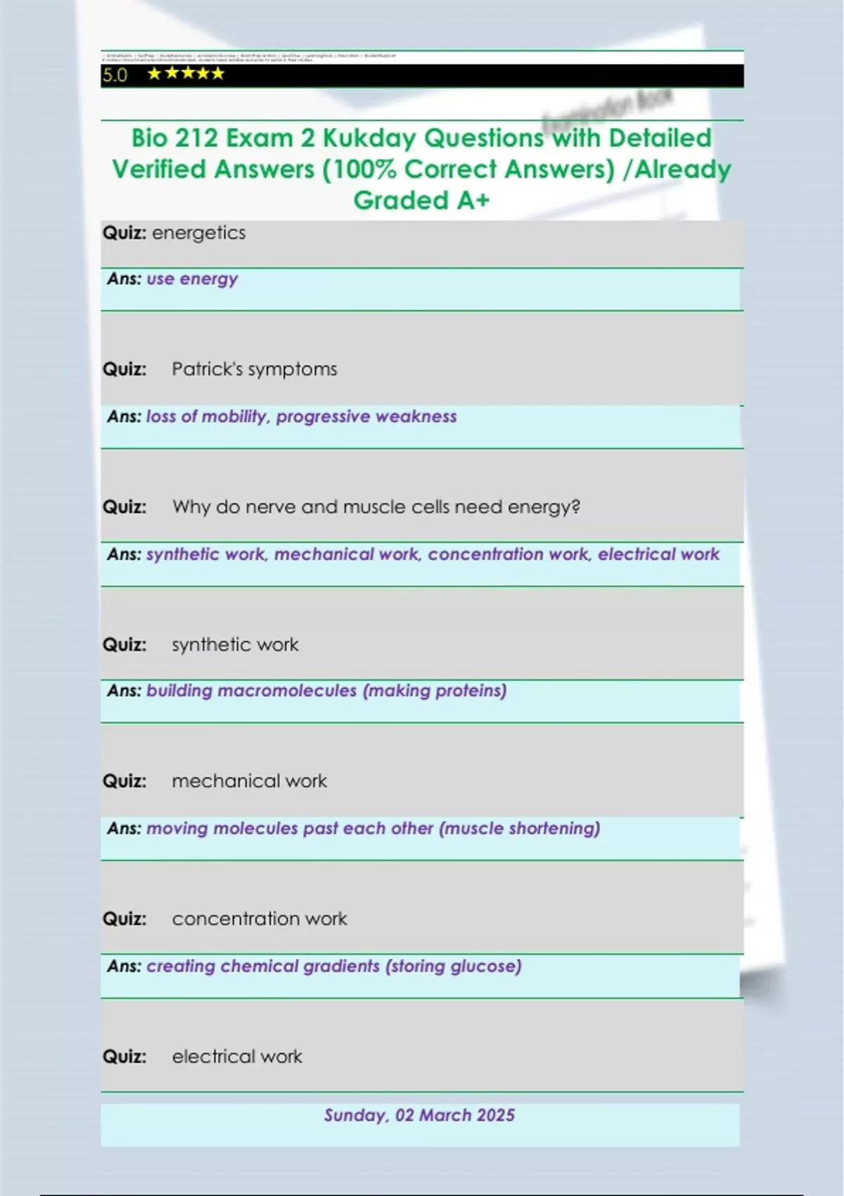 Bio 212 Exam 2 Kukday Questions with Detailed Verified Answers (100% Correct Answers) /Already ...