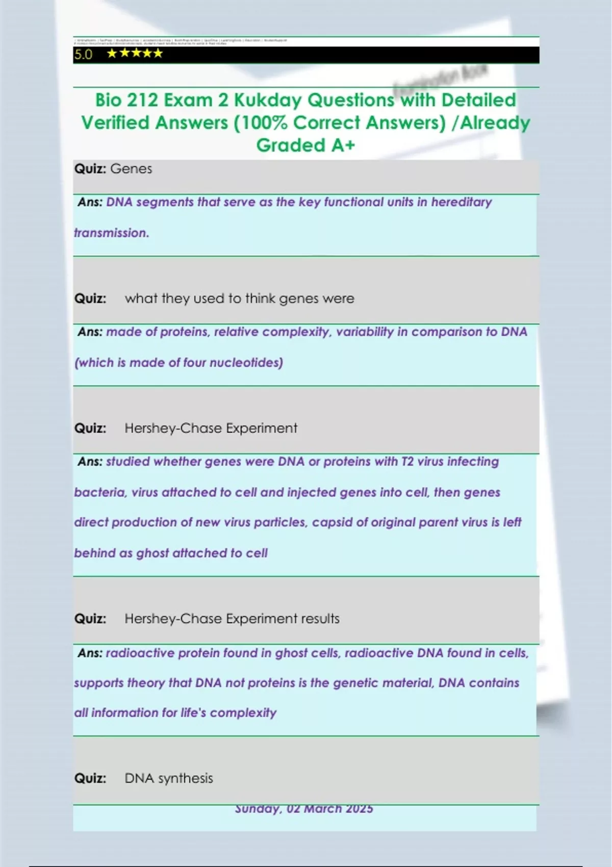 Bio 212 Exam 2 Kukday Questions with Detailed Verified Answers (100% Correct Answers) /Already ...