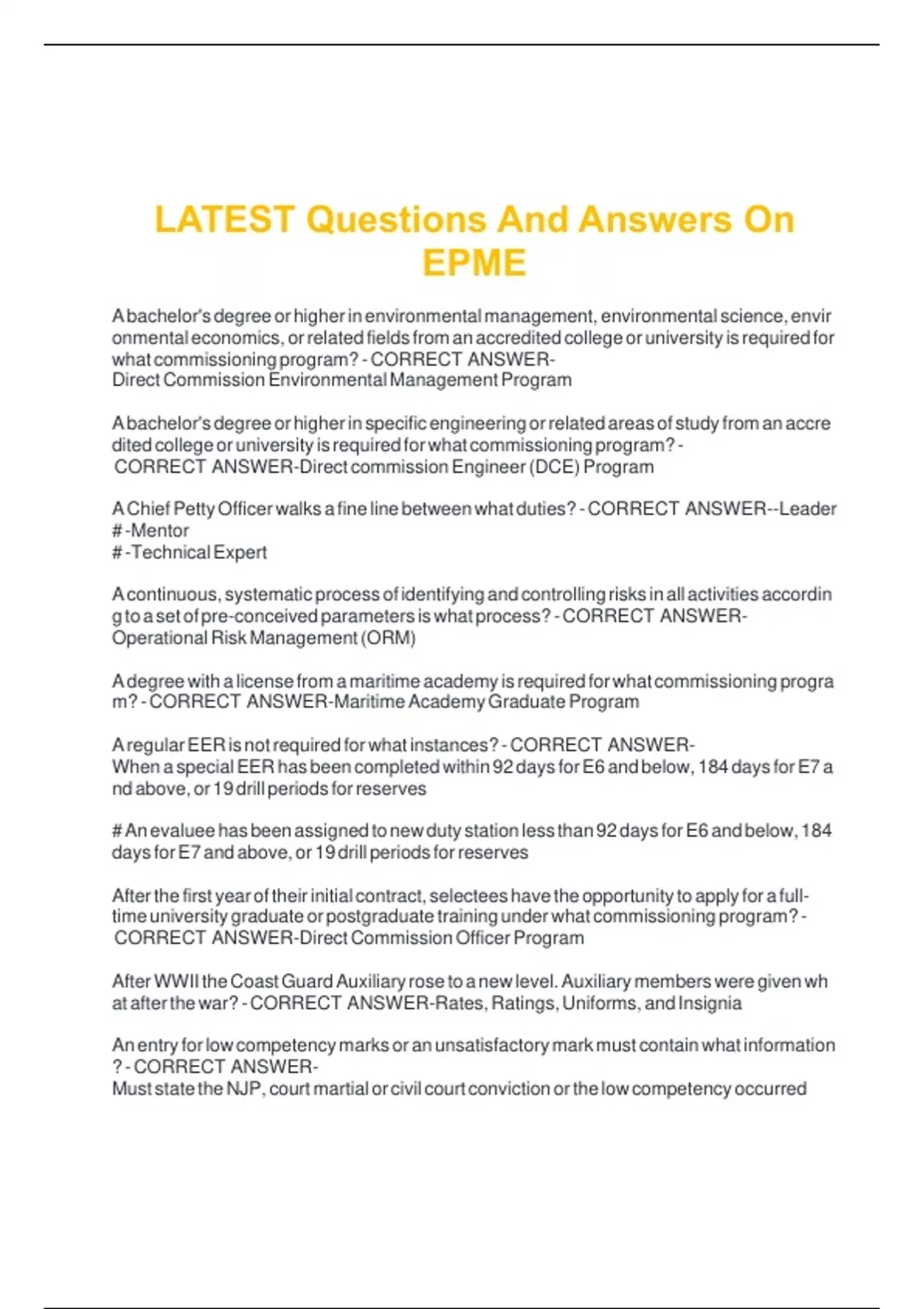 LATEST Questions And Answers On EPME - EPME - Stuvia US