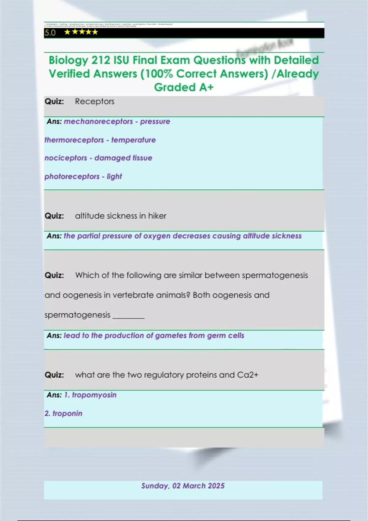 Biology 212 ISU Final Exam Questions with Detailed Verified Answers ...