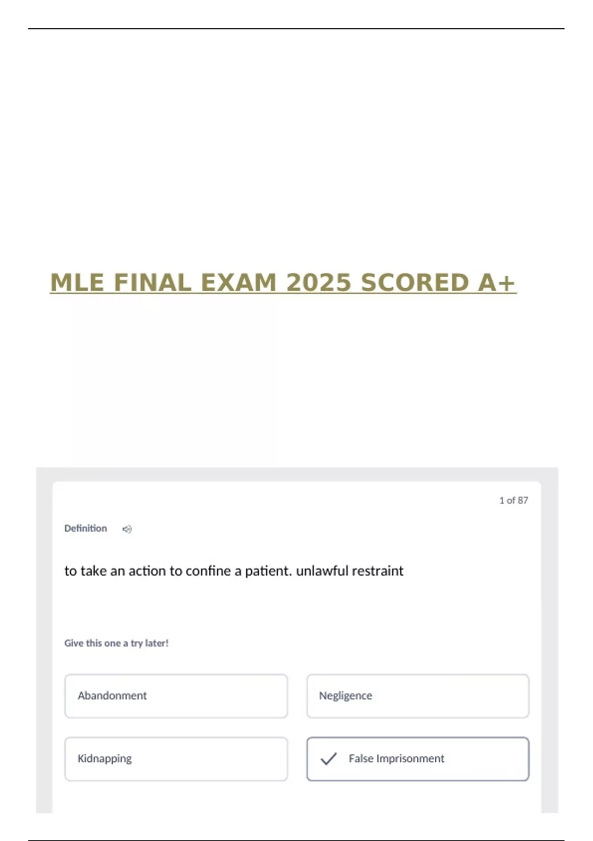 MLE FINAL EXAM 2025 SCORED A+ - MLE - Stuvia US
