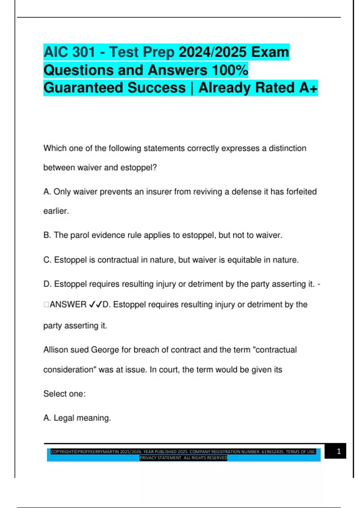 AIC 301 - Test Prep 2024/2025 Exam Questions and Answers 100% ...