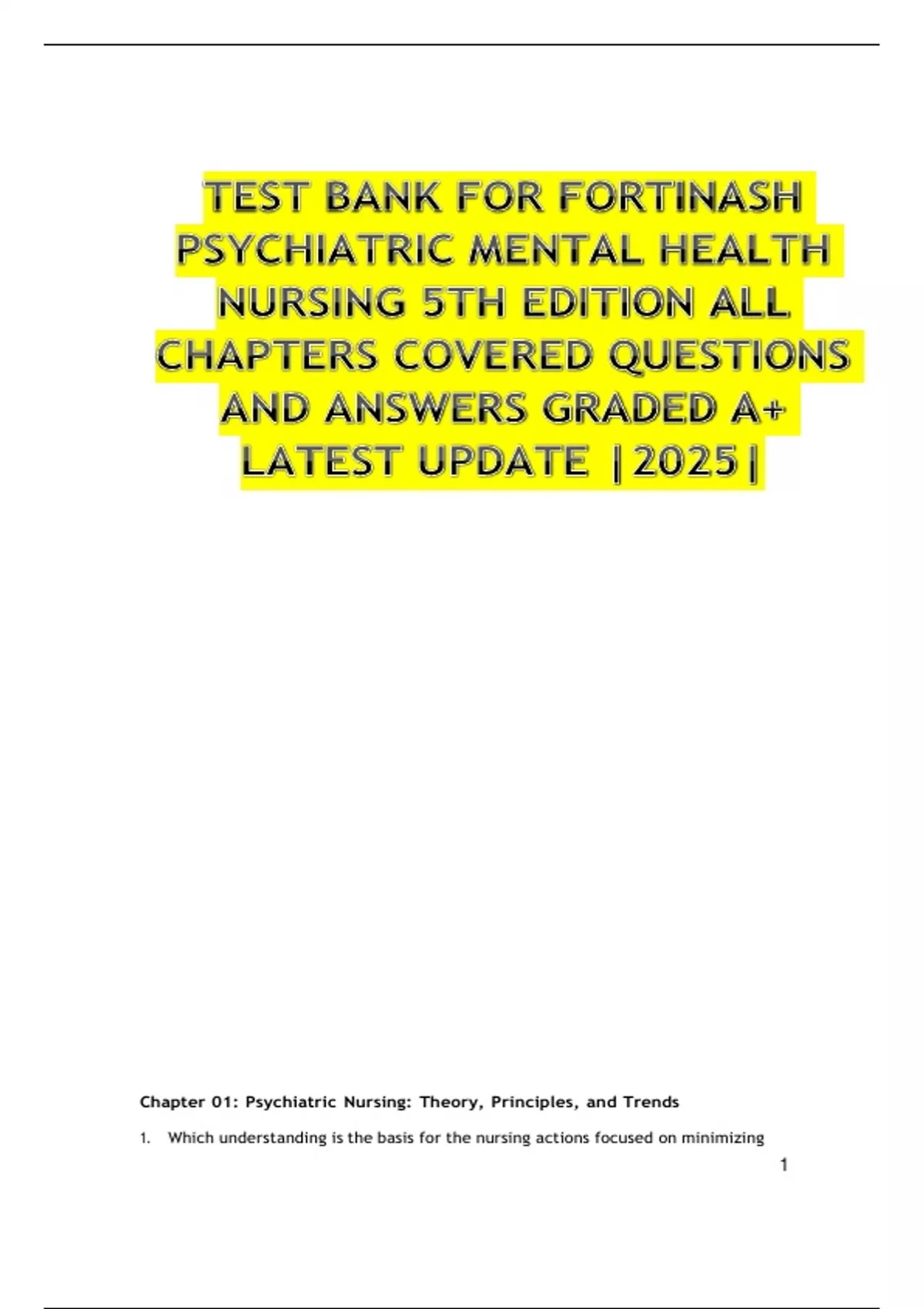 TEST BANK FOR FORTINASH PSYCHIATRIC MENTAL HEALTH NURSING 5TH EDITION ...