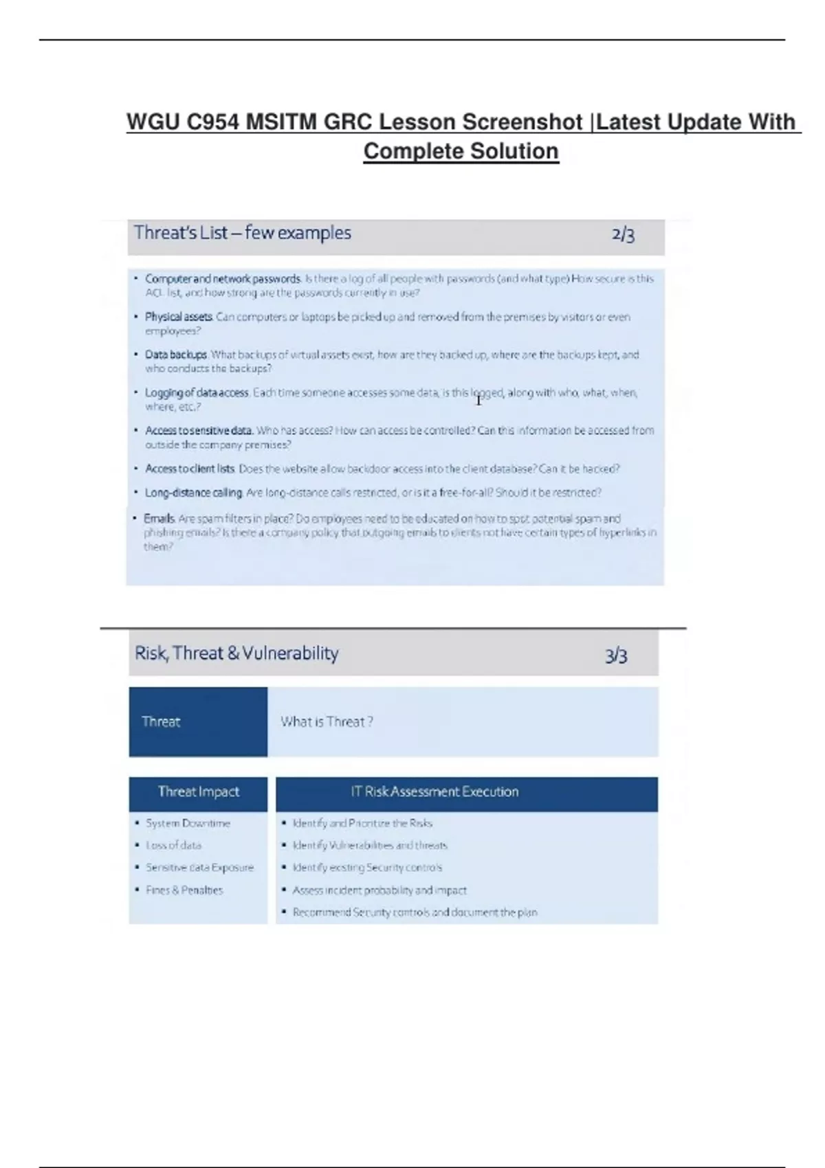 WGU C954 MSITM GRC Lesson Screenshot |Latest Update With Complete ...