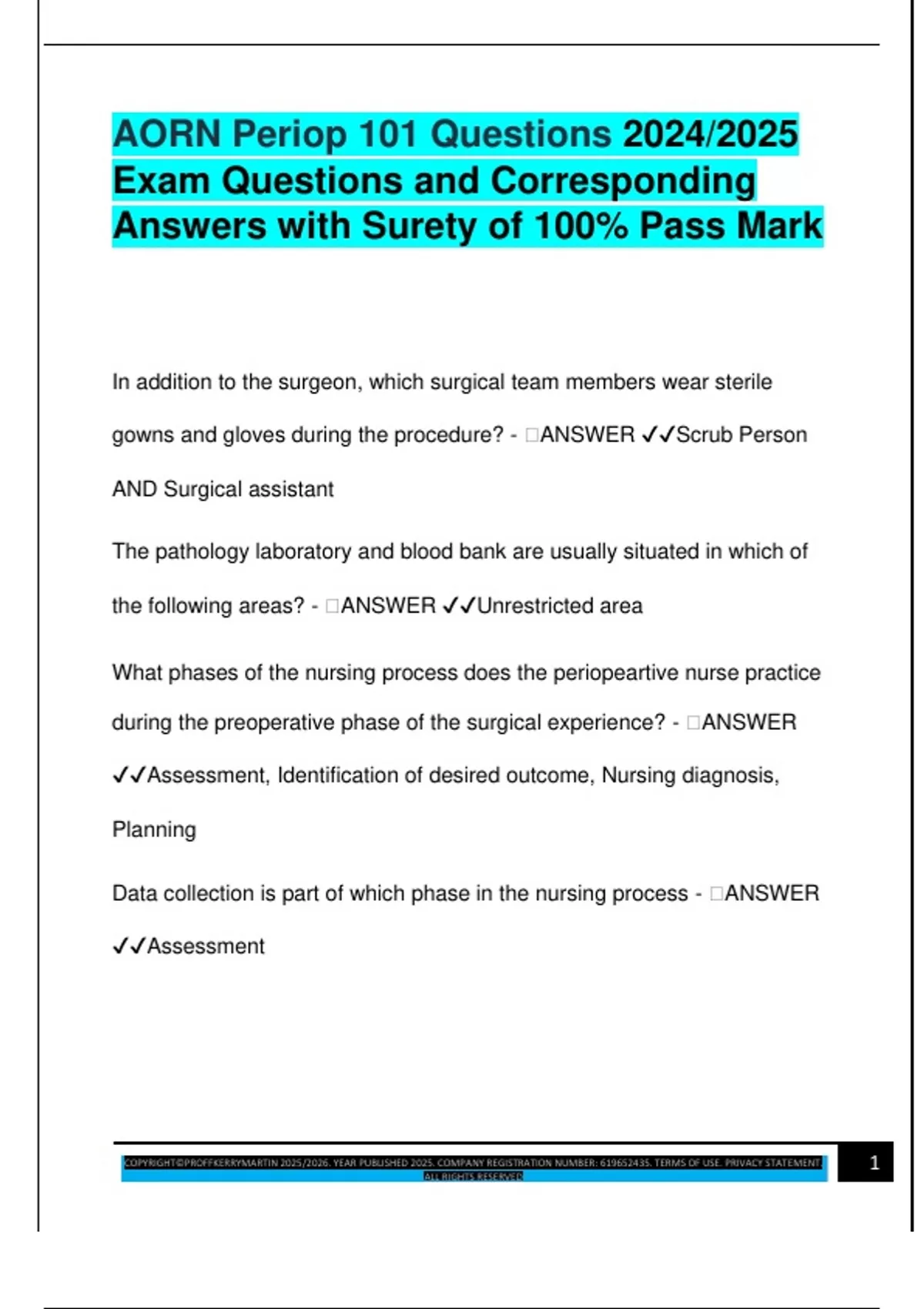 AORN Periop 101 Questions 2024/2025 Exam Questions and Corresponding ...