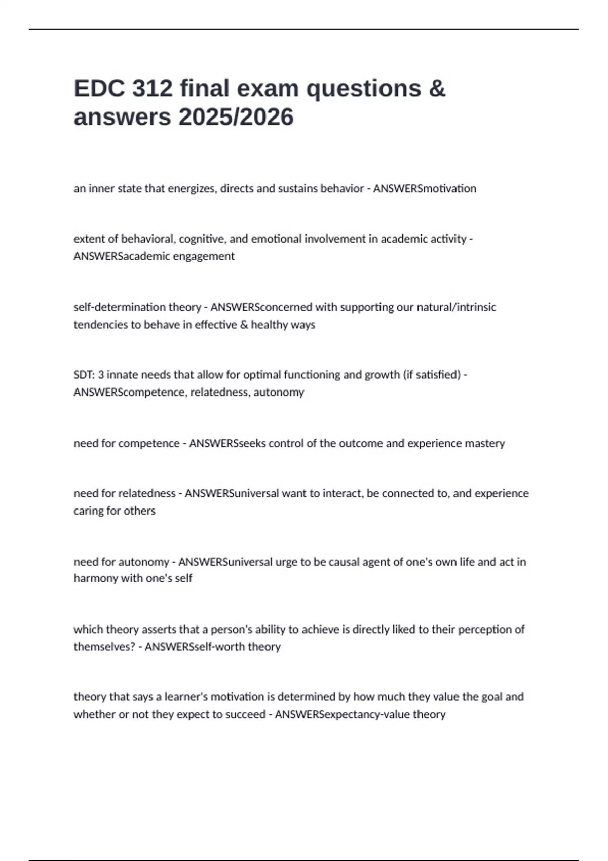 EDC 312 final exam questions & answers 2025/2026 - EDC 312 - Stuvia US