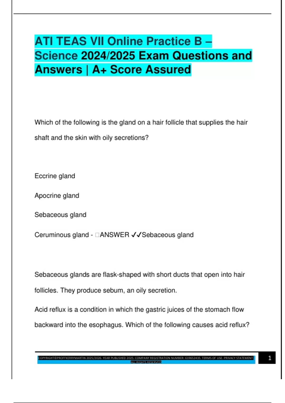 ATI TEAS VII Online Practice B – Science 2024/2025 Exam Questions and ...