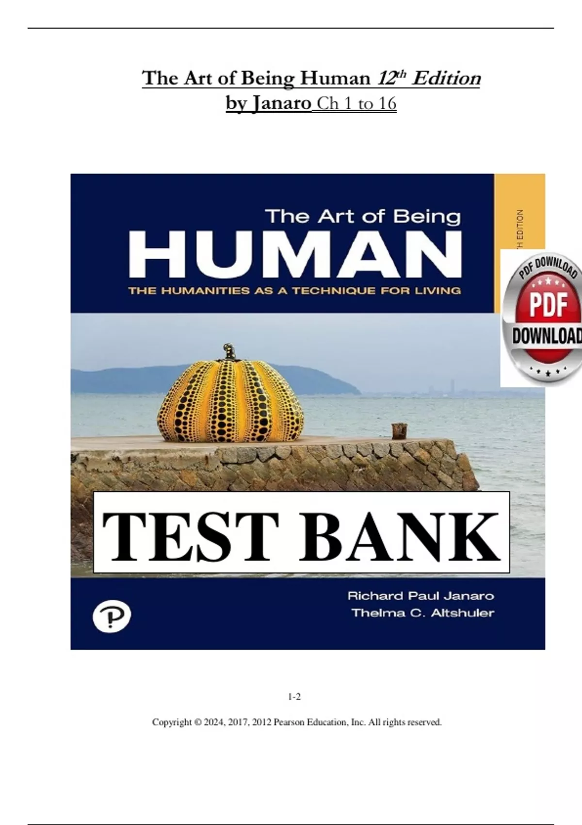 Test Bank for Art of Being Human 12th Edition by Richard Paul Janaro ...