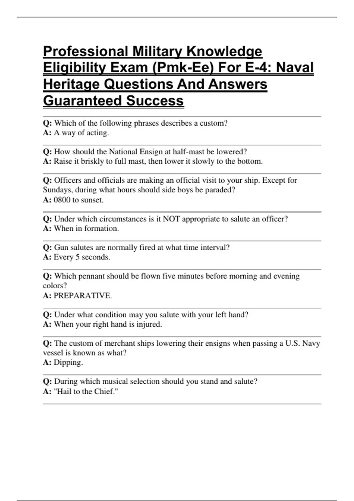 Professional Military Knowledge Eligibility Exam (Pmk-Ee) For E-4 ...