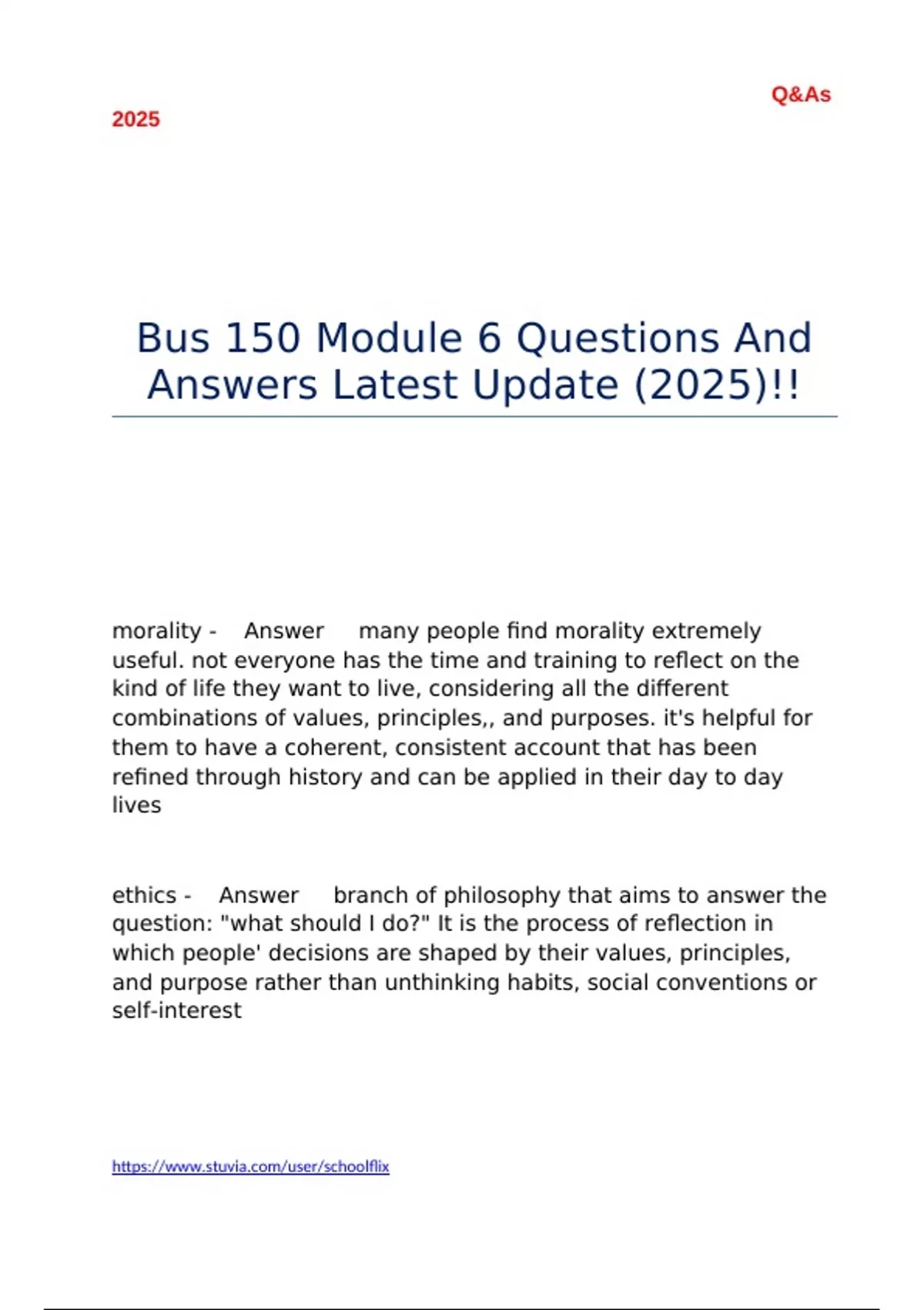 Bus 150 Module 6 Questions And Answers Latest Update (2025)!! - BUS 150 ...