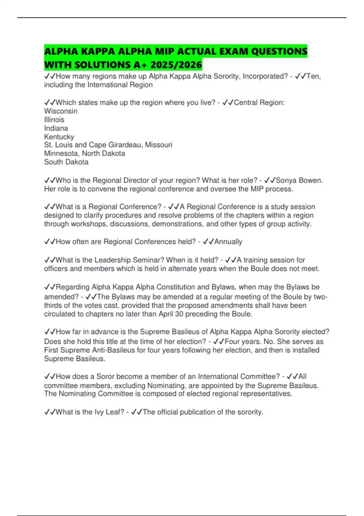ALPHA KAPPA ALPHA MIP ACTUAL EXAM QUESTIONS WITH SOLUTIONS A+ 2025/2026 - ALPHA KAPPA ALPHA ...