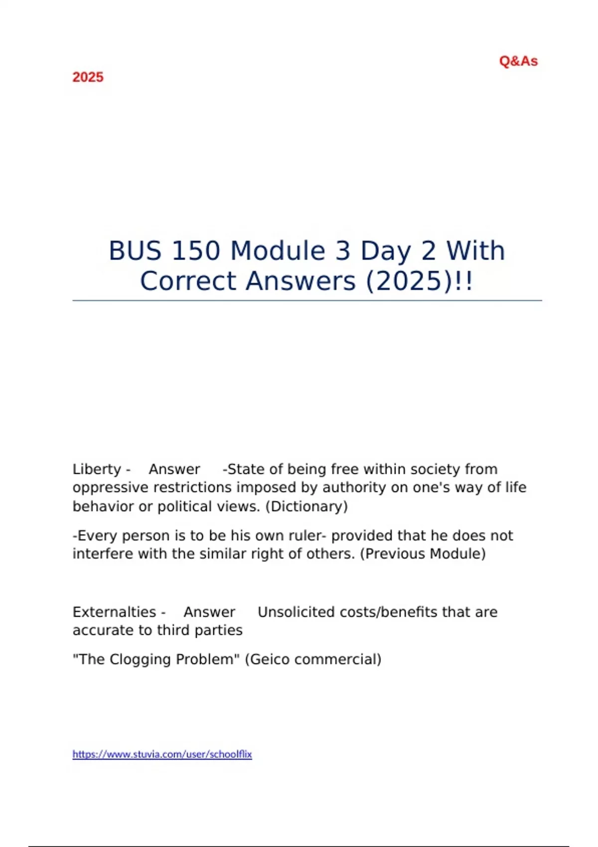 BUS 150 Module 3 Day 2 With Correct Answers (2025)!! - BUS 150 - Stuvia US