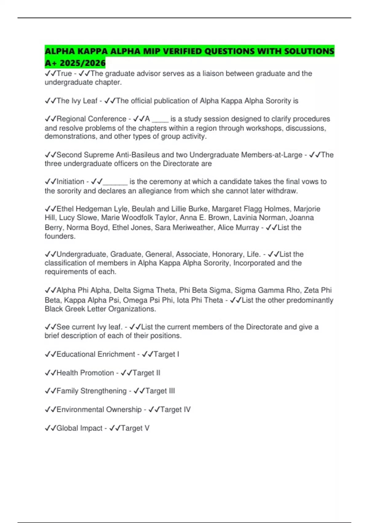 ALPHA KAPPA ALPHA MIP VERIFIED QUESTIONS WITH SOLUTIONS A+ 2025/2026 - ALPHA KAPPA ALPHA - Stuvia US