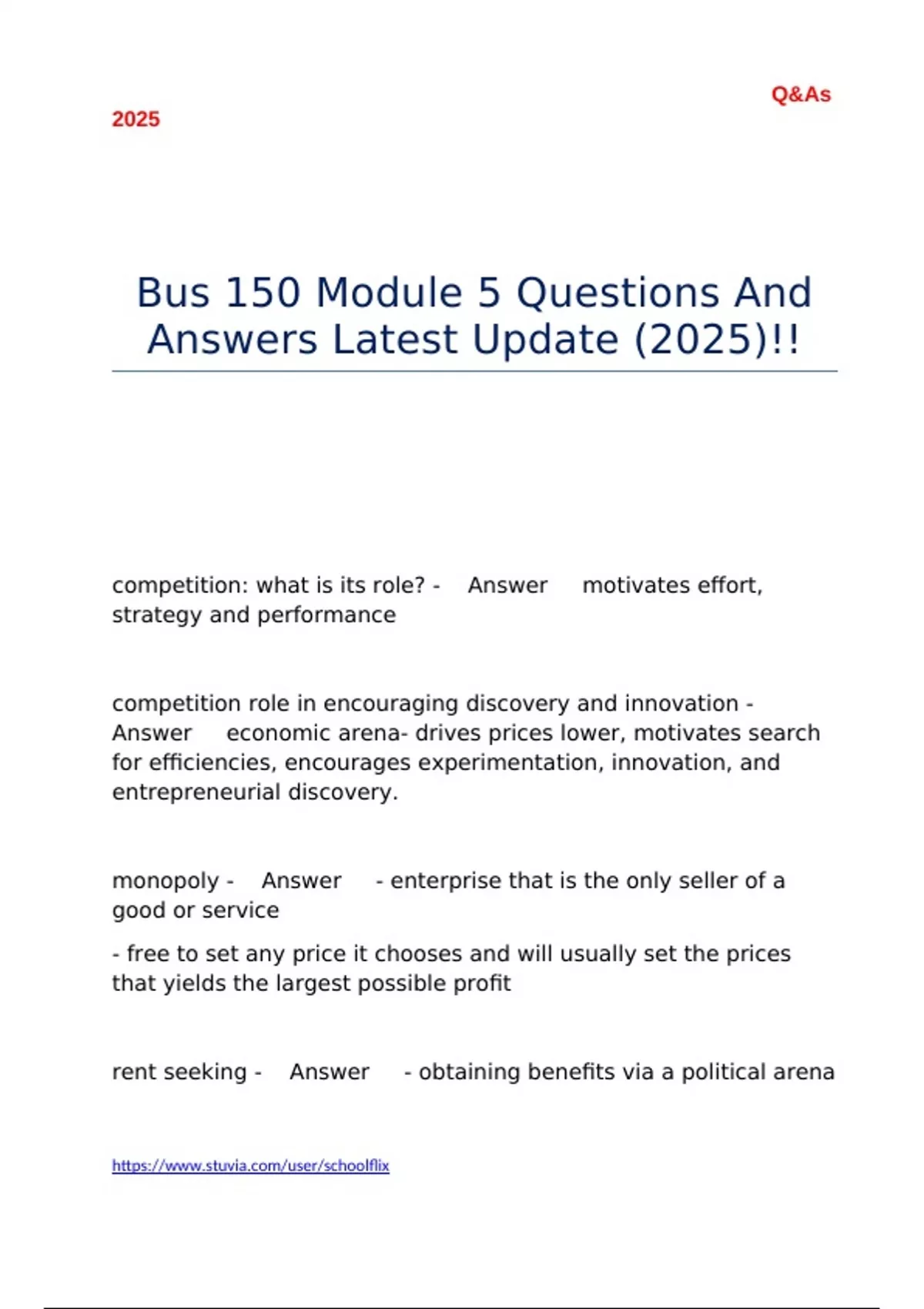 Bus 150 Module 5 Questions And Answers Latest Update (2025)!! - BUS 150 ...