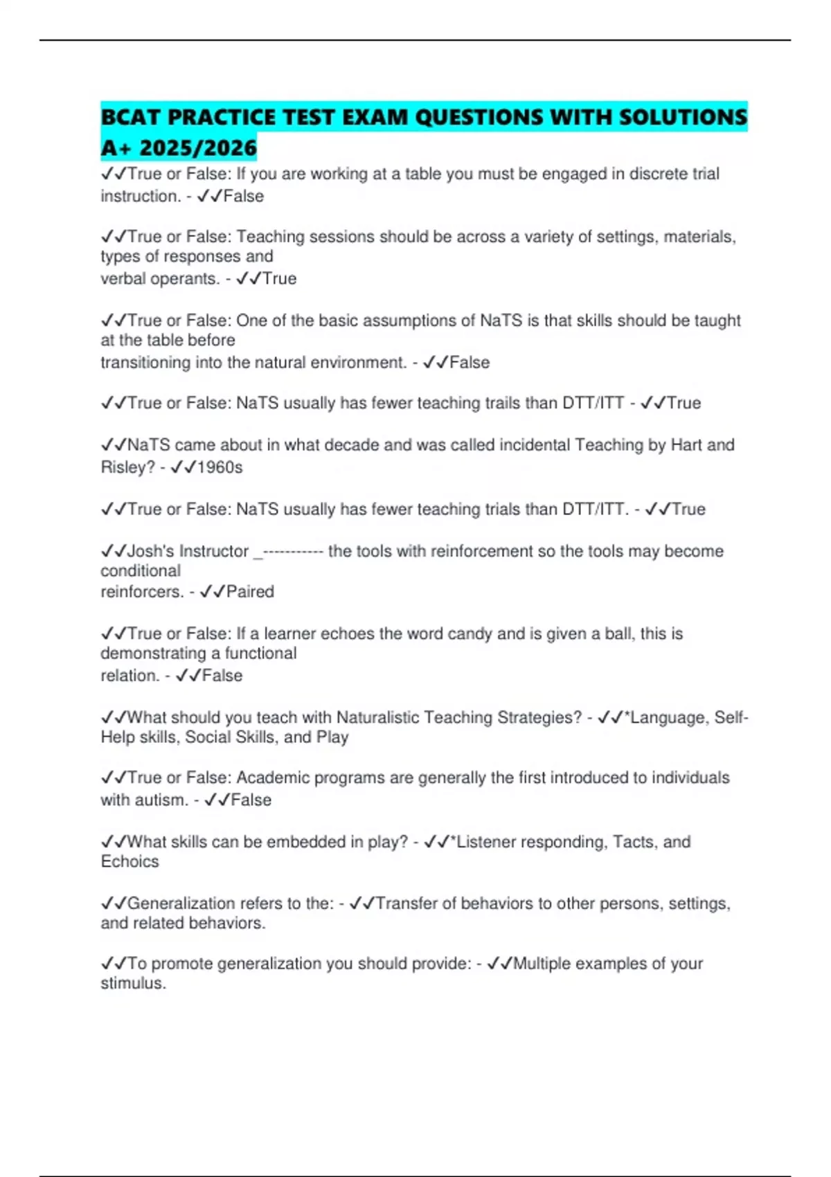 BCAT PRACTICE TEST EXAM QUESTIONS WITH SOLUTIONS A+ 2025/2026 - BCAT ...