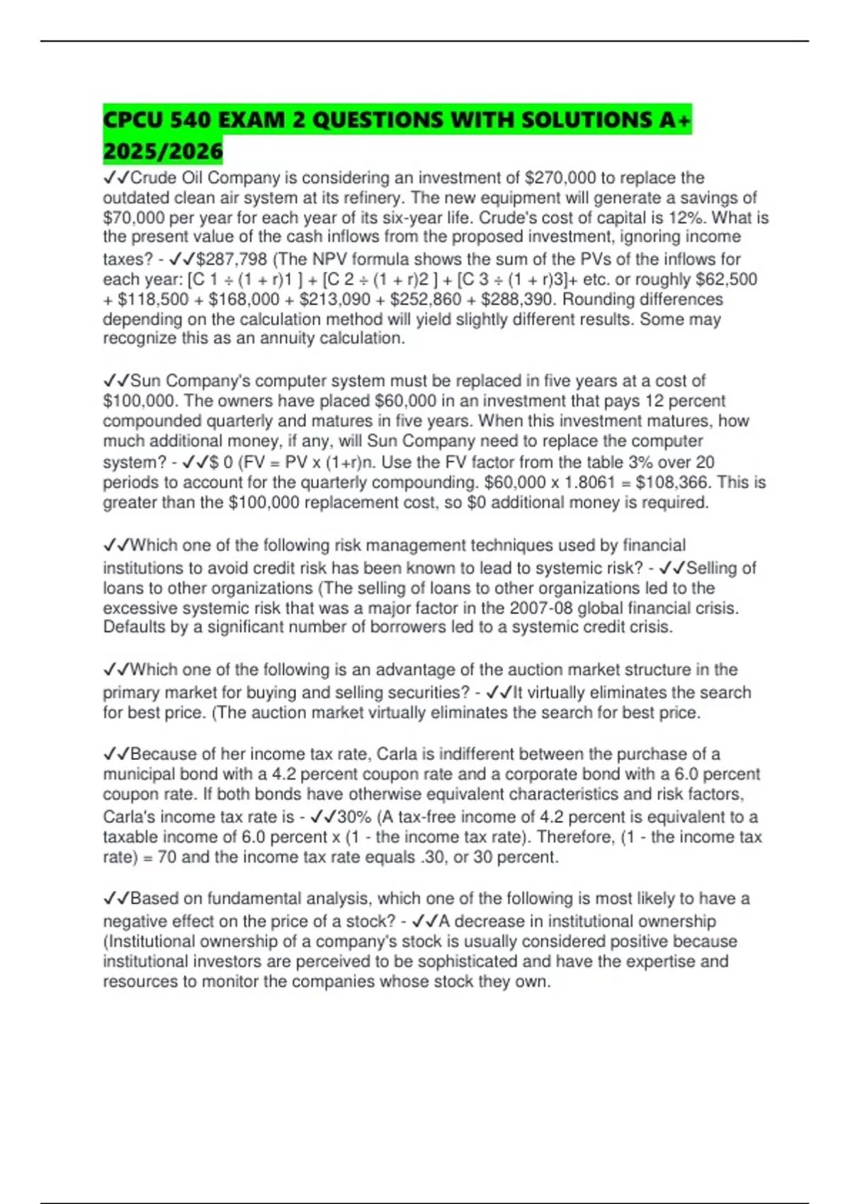 CPCU 540 EXAM 2 QUESTIONS WITH SOLUTIONS A+ 2025/2026 - CPCU 540 ...