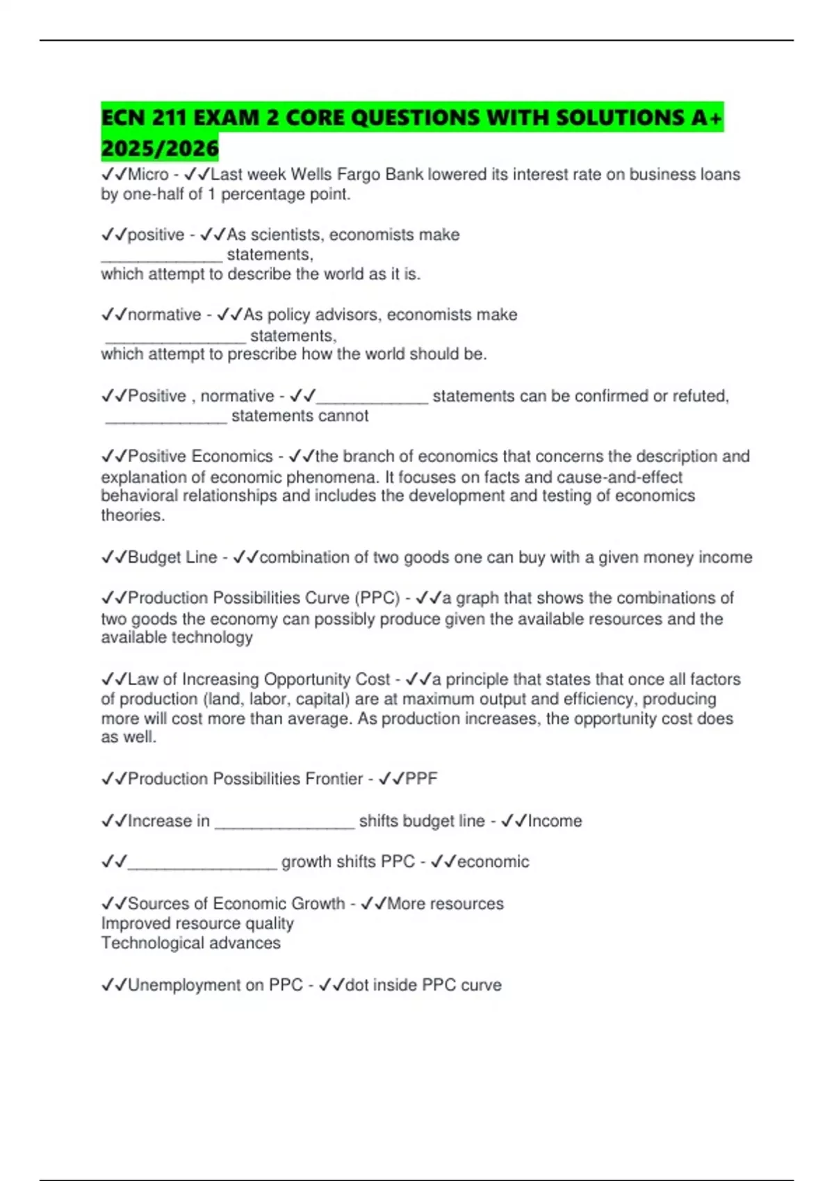 ECN 211 EXAM 2 CORE QUESTIONS WITH SOLUTIONS A+ 2025/2026 - ECN 211 ...