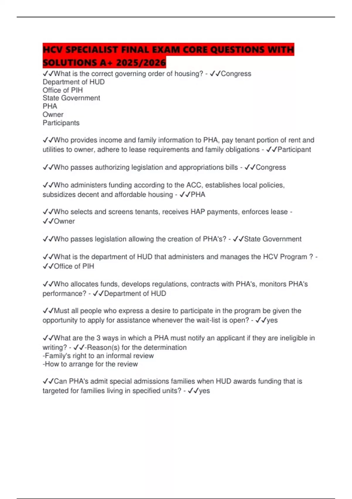 HCV SPECIALIST FINAL EXAM CORE QUESTIONS WITH SOLUTIONS A+ 2025/2026 ...