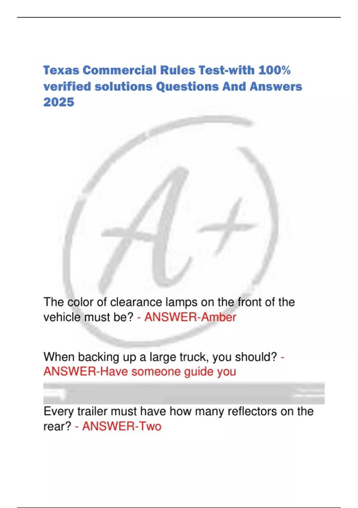 Texas Commercial Rules Test-with 100% verified solutions Questions And ...