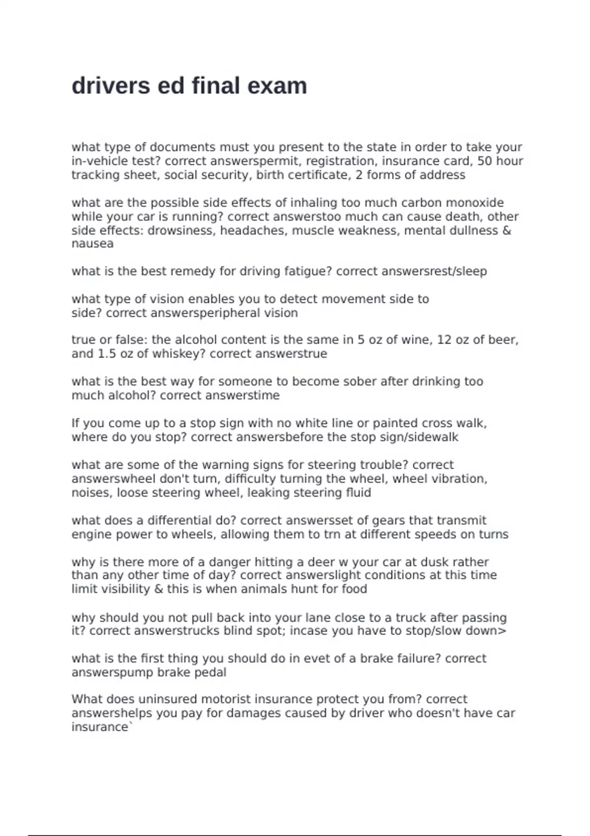 drivers ed final exam with 100% correct answers 2025 - Drivers ed fin ...