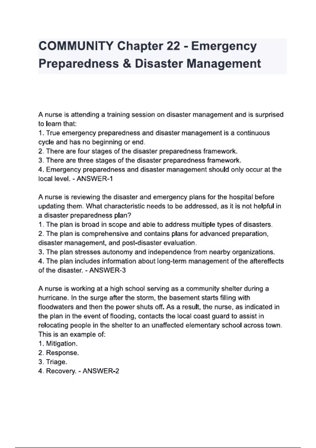 COMMUNITY Chapter 22 - Emergency Preparedness & Disaster Management ...