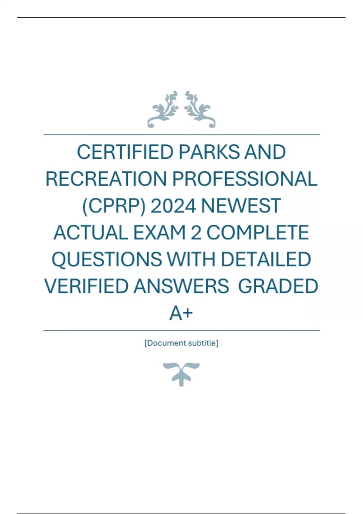 CERTIFIED PARKS AND RECREATION PROFESSIONAL (CPRP) 2024 NEWEST ACTUAL ...