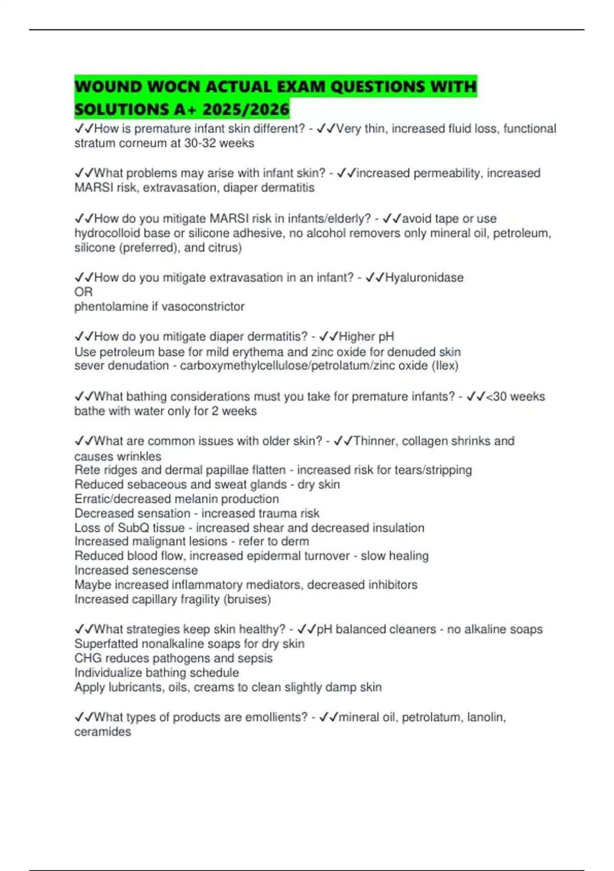 WOUND WOCN ACTUAL EXAM QUESTIONS WITH SOLUTIONS A+ 2025/2026 - Wound ...