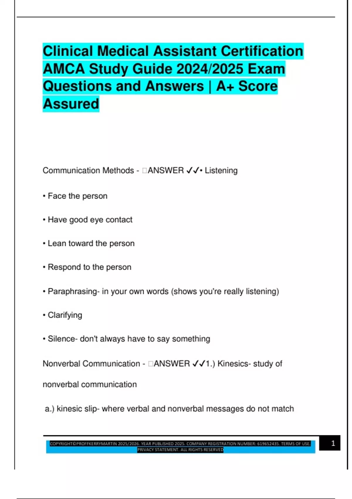 Clinical Medical Assistant Certification AMCA Study Guide 2024/2025 ...