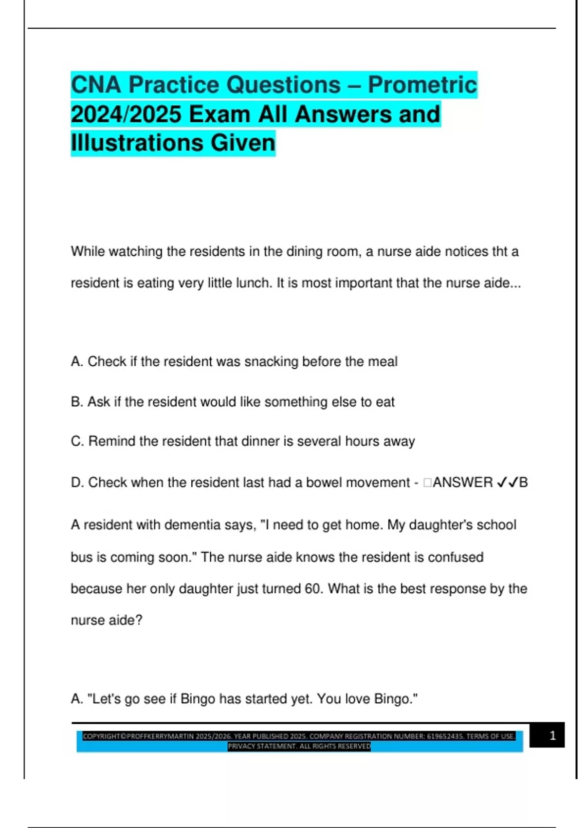 CNA Practice Questions – Prometric 2024/2025 Exam All Answers and ...
