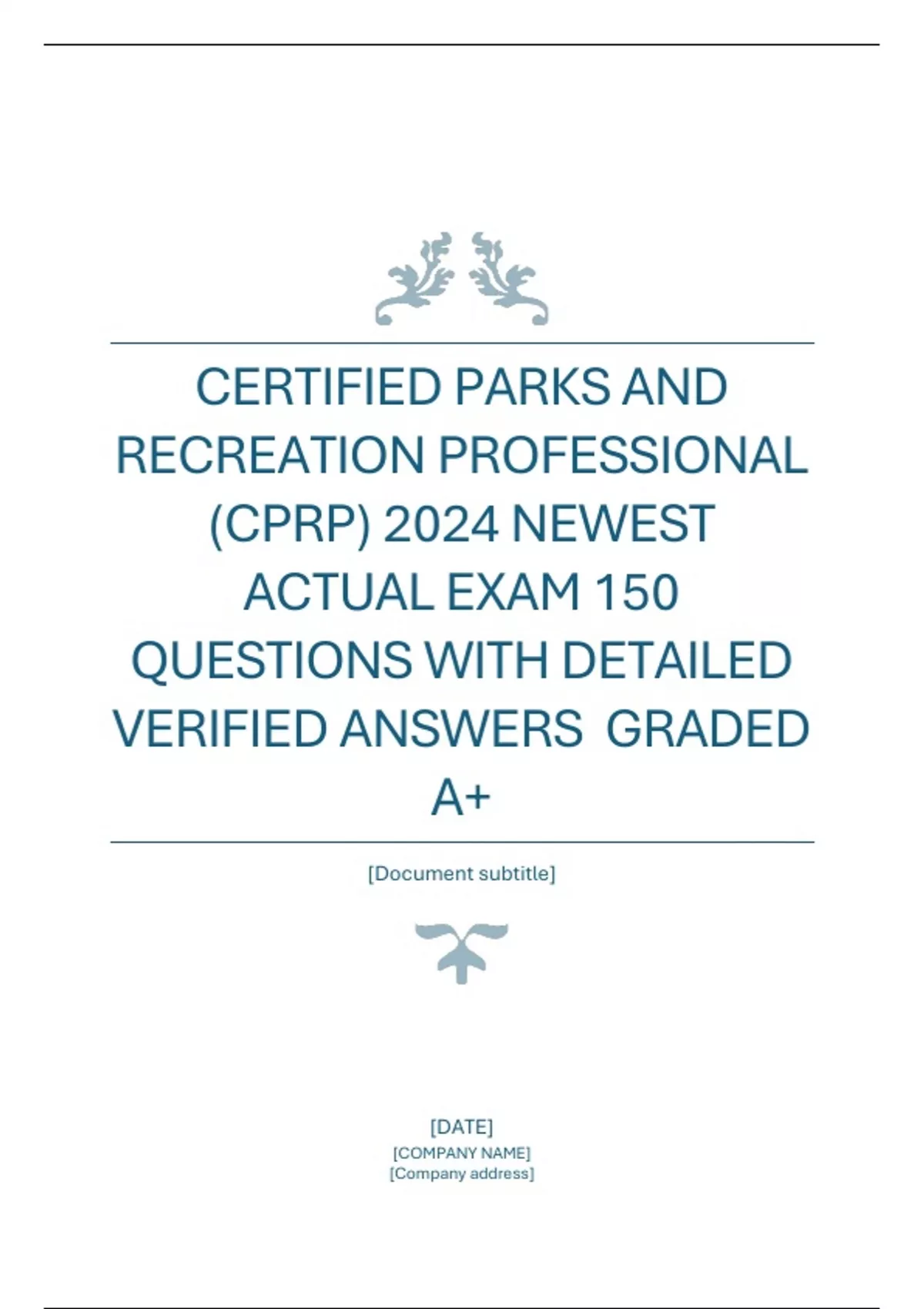CERTIFIED PARKS AND RECREATION PROFESSIONAL (CPRP) 2024 NEWEST ACTUAL ...