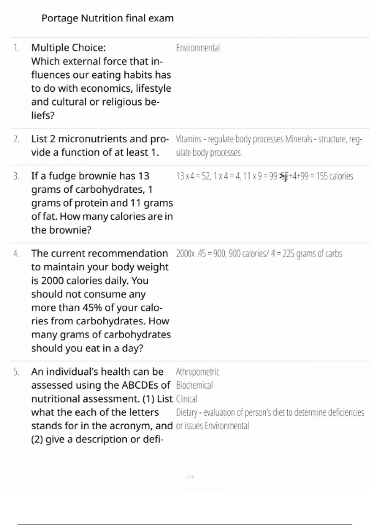 Portage Nutrition final exam 2025 score/A grade - Portage Nutrition ...