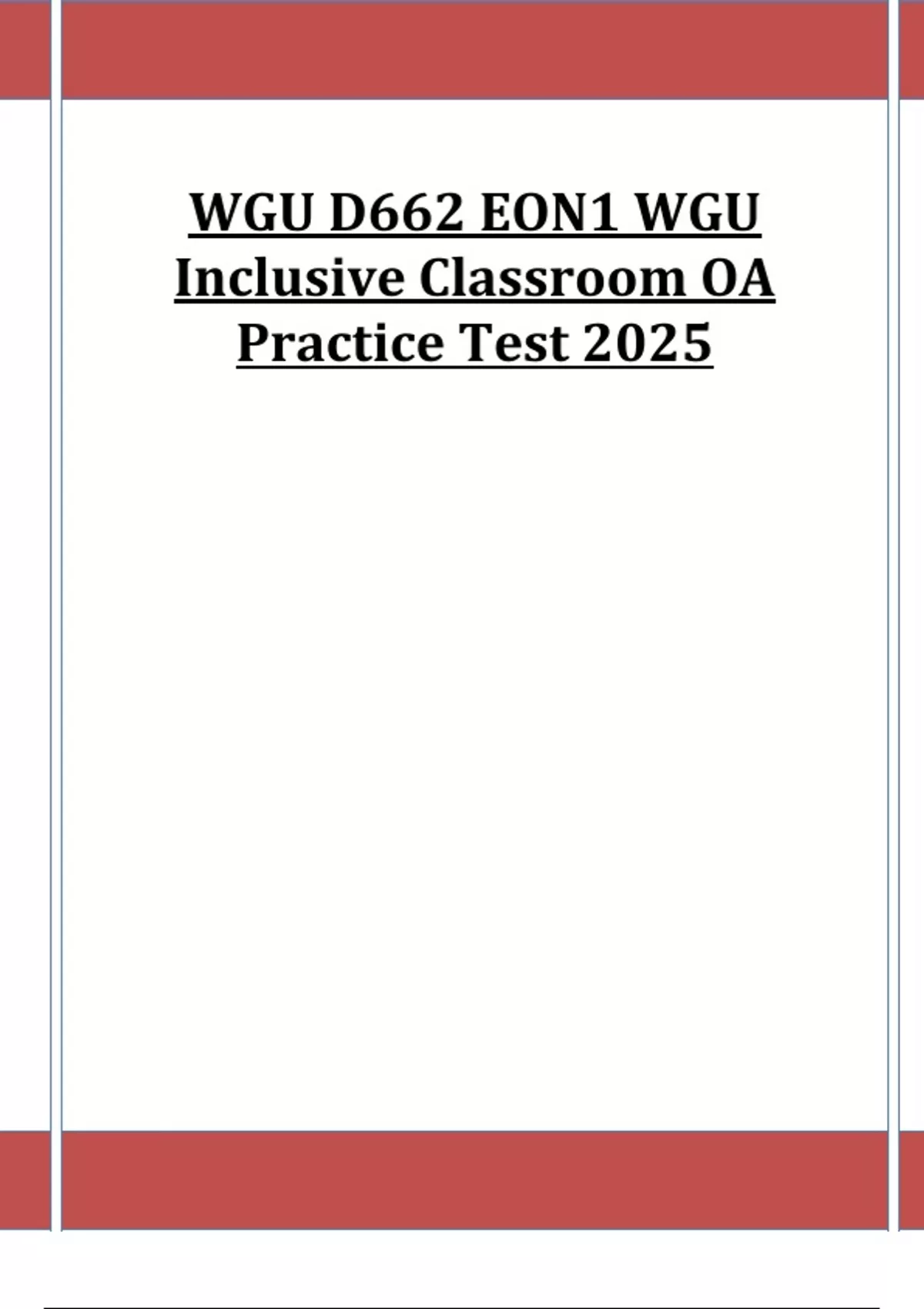 WGU D662 EON1 WGU Inclusive Classroom OA Practice Test 2025 - WGU D662 ...