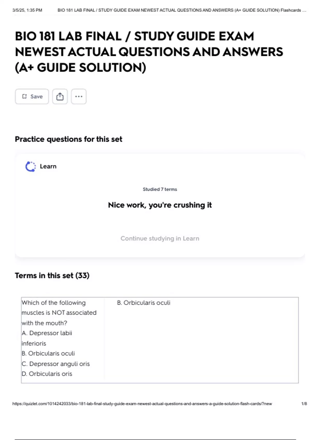 BIO 181 LAB FINAL / STUDY GUIDE EXAM NEWEST ACTUAL QUESTIONS AND ANSWERS (A+ GUIDE SOLUTION ...