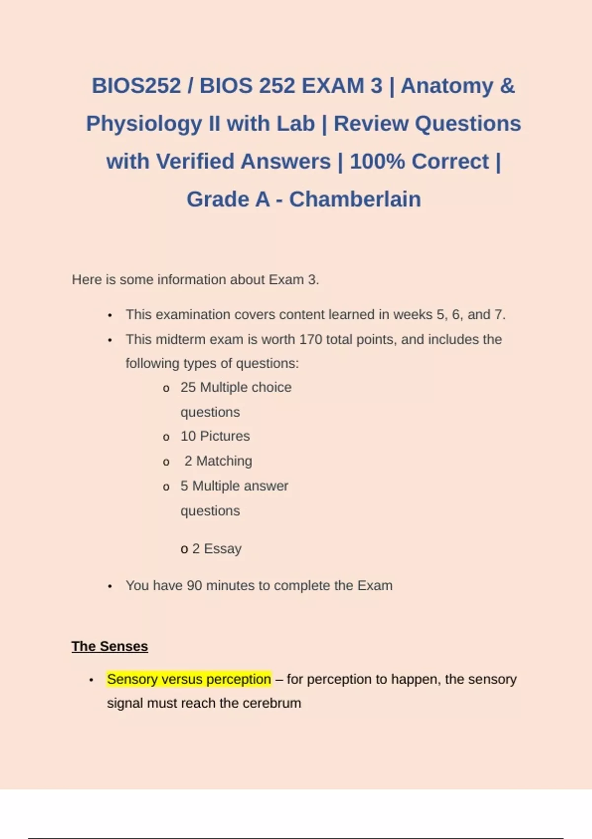 BIOS252 / BIOS 252 EXAM 3 | Anatomy & Physiology II with Lab | Review ...