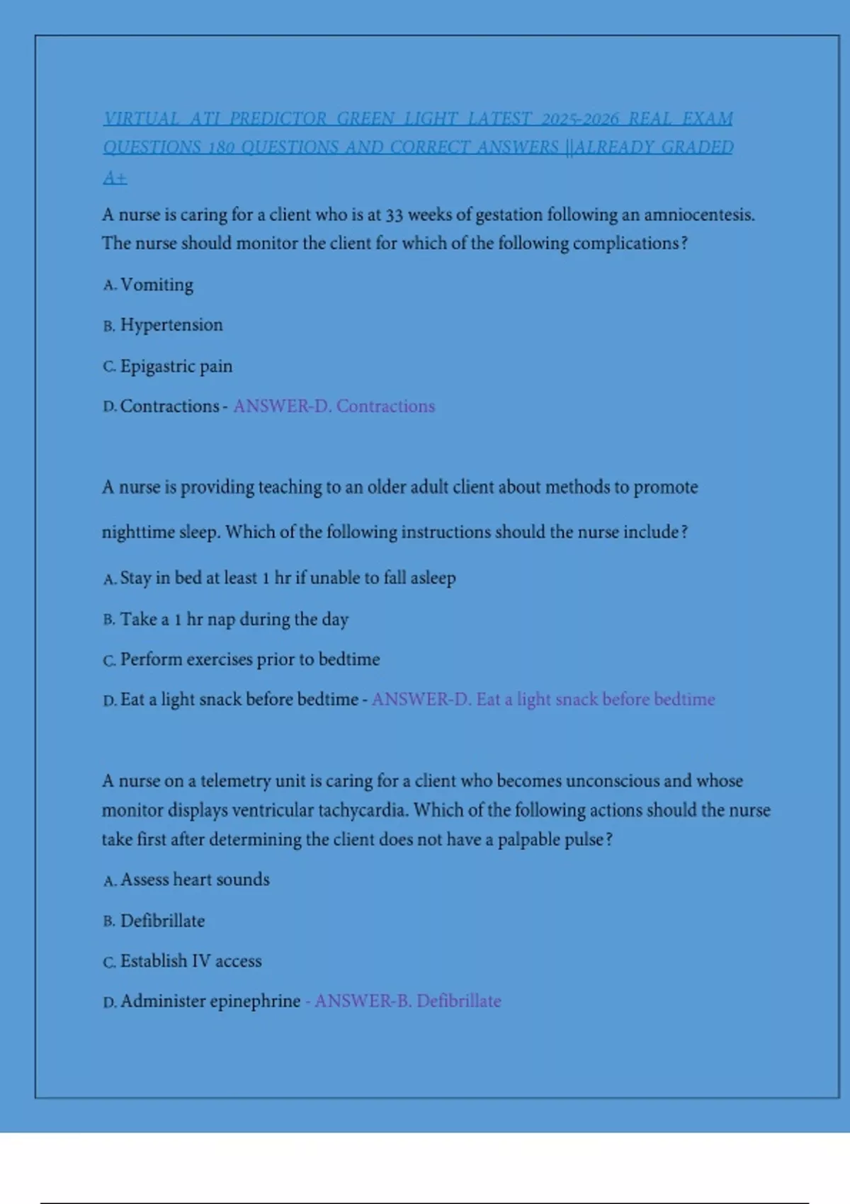 VIRTUAL ATI PREDICTOR GREEN LIGHT TEST A AND TEST B 2025 ACTUAL EXAM ...
