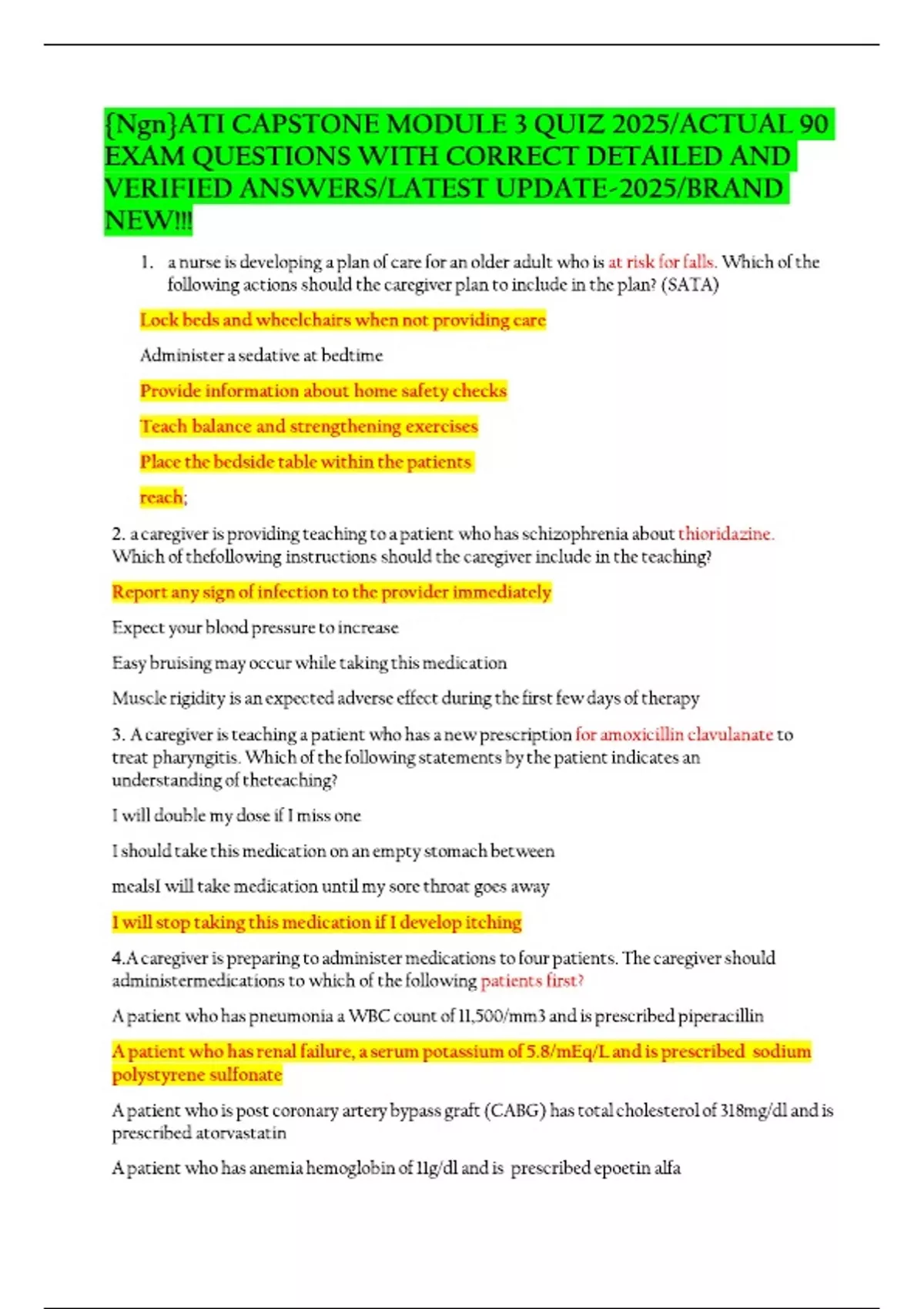 {Ngn}ATI CAPSTONE MODULE 3 QUIZ 2025/ACTUAL 90 EXAM QUESTIONS WITH CORRECT DETAILED AND VERIFIED ...