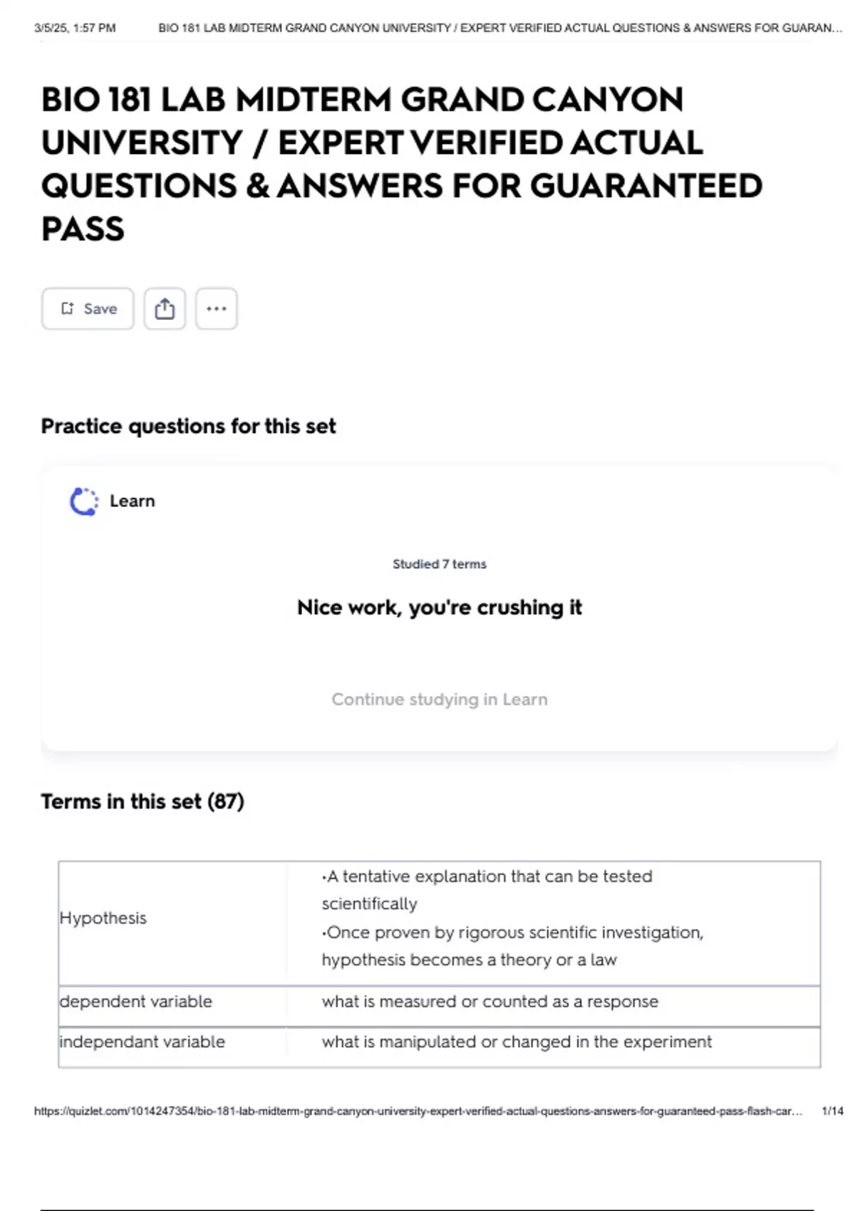 BIO 181 LAB MIDTERM GRAND CANYON UNIVERSITY / EXPERT VERIFIED ACTUAL ...